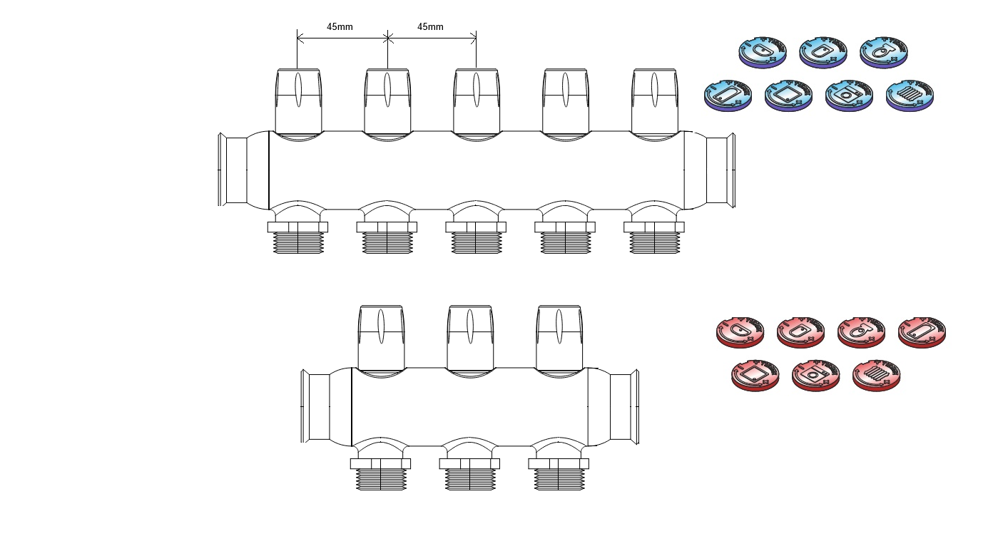 Stainless steel water manifold INOX HOME series 3/4" x 3/4" 10 ways | Fibo